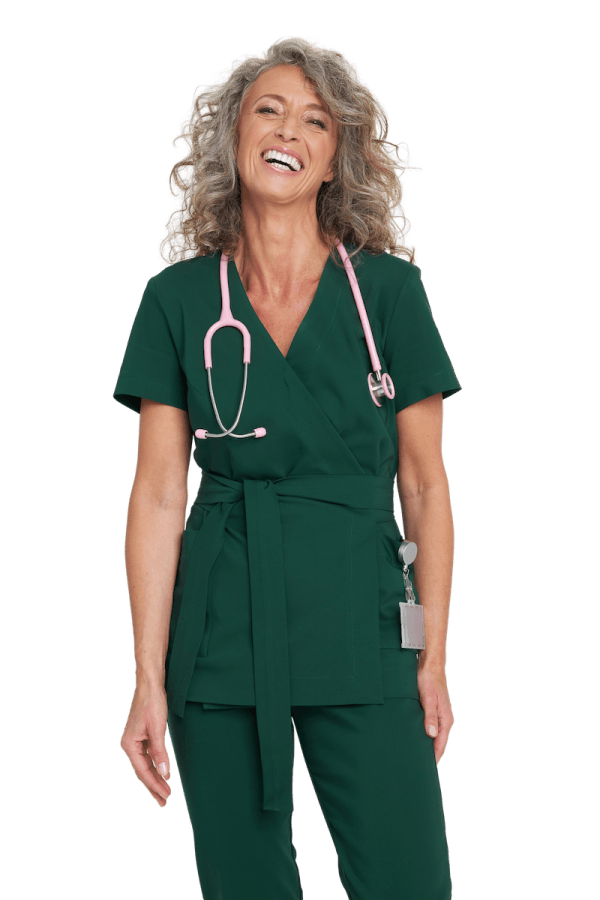 Women's medical short-sleeved envelope tunic premium bottle green ...